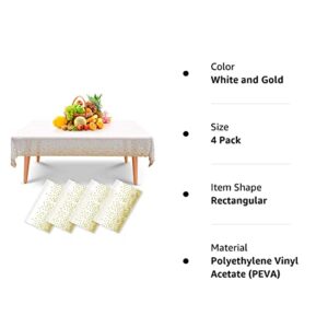 Glitz&Gather Heavy Duty Plastic Table Cloth For Parties Disposable 4 Pack, 54''x108'' for Rectangle Table |Decorative Durable,Waterproof & Wrinkleless Gold TableCloth |Plastic Table Cover For Weddings