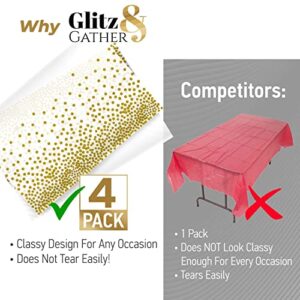 Glitz&Gather Heavy Duty Plastic Table Cloth For Parties Disposable 4 Pack, 54''x108'' for Rectangle Table |Decorative Durable,Waterproof & Wrinkleless Gold TableCloth |Plastic Table Cover For Weddings