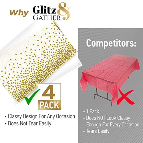 Glitz&Gather Heavy Duty Plastic Table Cloth For Parties Disposable 4 Pack, 54''x108'' for Rectangle Table |Decorative Durable,Waterproof & Wrinkleless Gold TableCloth |Plastic Table Cover For Weddings