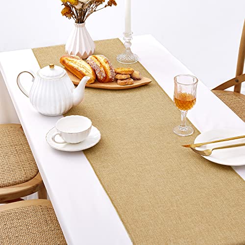 Burlap Table Runners Jute Table Runners 2 Pieces 13x84 Inch Khaki Summer Table Linens for Rustic Wedding Birthday Party Decoration