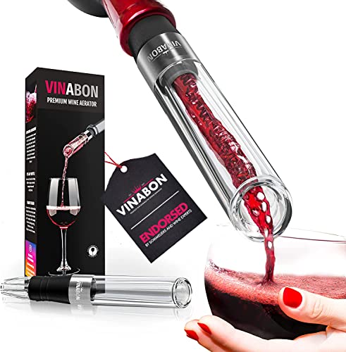 VINABON Wine Aerator – New 2023 Premium Wine Aerating Pourer and Wine Air Aerator Decanter Spout – Improves Wine Flavor & Bouquet. Includes WineGuide Ebook