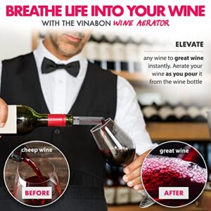 VINABON Wine Aerator – New 2023 Premium Wine Aerating Pourer and Wine Air Aerator Decanter Spout – Improves Wine Flavor & Bouquet. Includes WineGuide Ebook