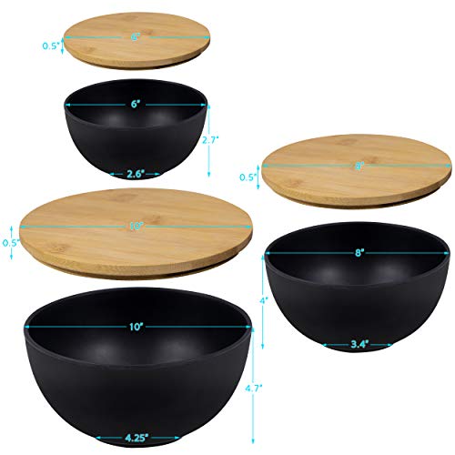 Bremel Home Salad Bowl with Lid - Large Salad Bowl Set of 3 with Wooden Lids, Bamboo Fibre like Melamine Mixing Bowl & Storage Set for Serving Salad, Salad Serving Bowl Set for Pasta, Popcorn, Chips