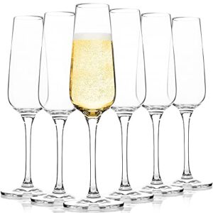 fawles crystal champagne flutes set of 6 - classy clear stemmed champagne flute glasses, mimosa glasses, 7 ounce, idea for anniversary, party, wedding