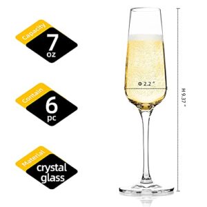 FAWLES Crystal Champagne Flutes Set of 6 - Classy Clear Stemmed Champagne Flute Glasses, Mimosa Glasses, 7 Ounce, Idea for Anniversary, Party, Wedding