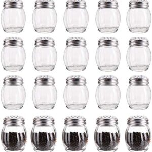 Nicunom 20 Pack 6 Oz Spices Shaker with Perforated Stainless Steel Lid, Swirl Glass Parmesan Cheese Shaker with Slotted Caps, Salt and Pepper Shakers Set, Seasonings Spice Retro Style Dispensers