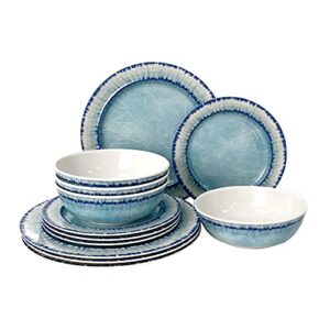 aels melamine dinnerware set of 12 pcs dinner dishes set for indoor and outdoor use, dishwasher safe, lightweight unbreakable, bpa free, light blue