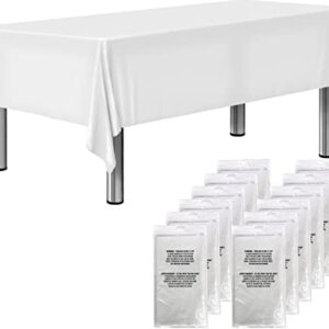 Sonluma 12 Pack 108" X 54" White Premium Disposable Plastic Tablecloth for 8ft Long Rectangle Tables, Waterproof Covers for Indoor or Outdoor Events & Parties