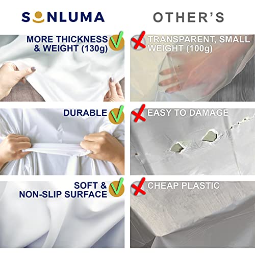 Sonluma 12 Pack 108" X 54" White Premium Disposable Plastic Tablecloth for 8ft Long Rectangle Tables, Waterproof Covers for Indoor or Outdoor Events & Parties