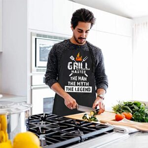 Rosoz Funny BBQ Black Chef Aprons for Men, Grill Master, Adjustable Kitchen Cooking Aprons with Pocket Waterproof Oil Proof Father’s Day/Birthday