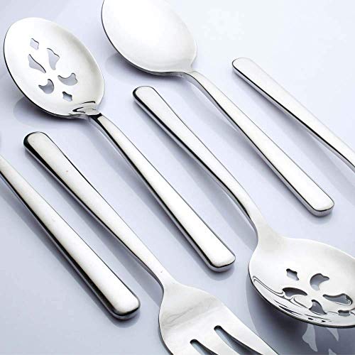 Enwinner Serving Spoons*2 Slot Spoons* 2 Forks *2 Buffet Colander Stainless Steel Banquet Set, Set of 6. Lenght 9" (6-spoon forks set)