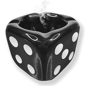 Jeuristic Ashtrays for Cigarettes Dice Ash Tray - Premium Ceramic Retro Cool Ashtrays Gifts for Smokers Home Ashtrays for Indoor Outdoor Patio Desktop Decor Unique Fancy Ashtray Cute Ashtray Black