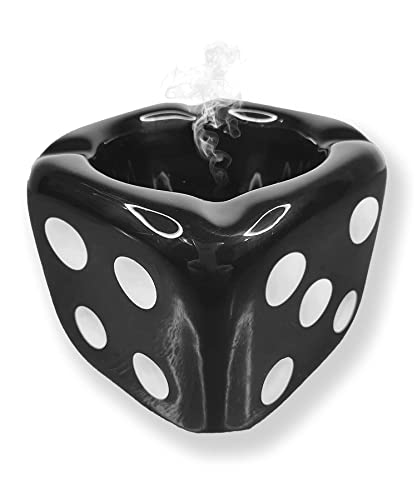 Jeuristic Ashtrays for Cigarettes Dice Ash Tray - Premium Ceramic Retro Cool Ashtrays Gifts for Smokers Home Ashtrays for Indoor Outdoor Patio Desktop Decor Unique Fancy Ashtray Cute Ashtray Black