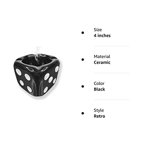 Jeuristic Ashtrays for Cigarettes Dice Ash Tray - Premium Ceramic Retro Cool Ashtrays Gifts for Smokers Home Ashtrays for Indoor Outdoor Patio Desktop Decor Unique Fancy Ashtray Cute Ashtray Black