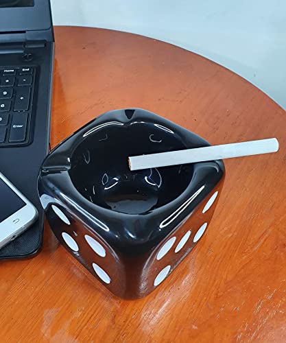 Jeuristic Ashtrays for Cigarettes Dice Ash Tray - Premium Ceramic Retro Cool Ashtrays Gifts for Smokers Home Ashtrays for Indoor Outdoor Patio Desktop Decor Unique Fancy Ashtray Cute Ashtray Black