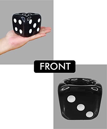 Jeuristic Ashtrays for Cigarettes Dice Ash Tray - Premium Ceramic Retro Cool Ashtrays Gifts for Smokers Home Ashtrays for Indoor Outdoor Patio Desktop Decor Unique Fancy Ashtray Cute Ashtray Black