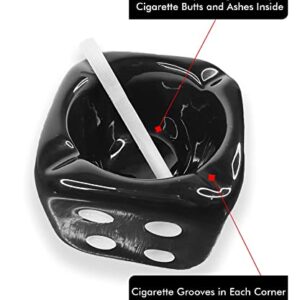 Jeuristic Ashtrays for Cigarettes Dice Ash Tray - Premium Ceramic Retro Cool Ashtrays Gifts for Smokers Home Ashtrays for Indoor Outdoor Patio Desktop Decor Unique Fancy Ashtray Cute Ashtray Black