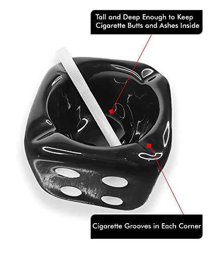 Jeuristic Ashtrays for Cigarettes Dice Ash Tray - Premium Ceramic Retro Cool Ashtrays Gifts for Smokers Home Ashtrays for Indoor Outdoor Patio Desktop Decor Unique Fancy Ashtray Cute Ashtray Black