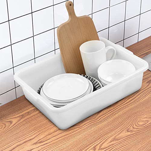 Dehouse White Plastic Bus Pans, 4 Packs Food Service Bus Tubs, 8 Liters