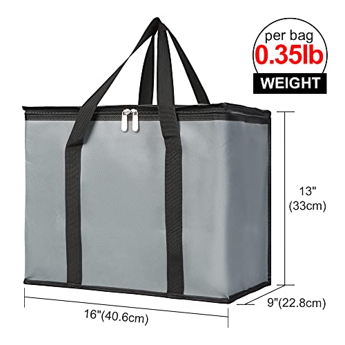 Bodaon 2-Pack Insulated Reusable Grocery Bag with Zippered Top, X-Large Frozen Foods Cold, Cooler Shopping Accessories, Insullated Bags, Dark Grey