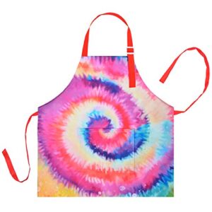 kid girls boys apron, adjustable kitchen cooking chef apron with pocket for cooking baking art painting gardening,tie dye, 6-12years