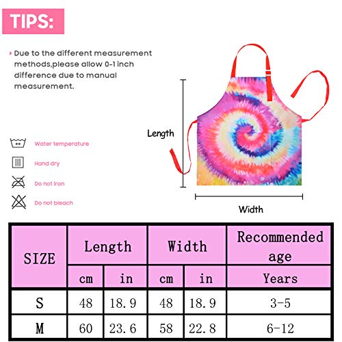 Kid Girls Boys Apron, Adjustable Kitchen Cooking Chef Apron with Pocket for Cooking Baking Art Painting Gardening,Tie Dye, 6-12Years