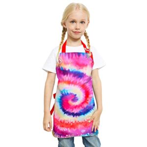 Kid Girls Boys Apron, Adjustable Kitchen Cooking Chef Apron with Pocket for Cooking Baking Art Painting Gardening,Tie Dye, 6-12Years