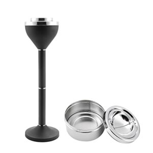 anfrere standing ashtray outdoor for patio, large & tall outside ash tray for cigarette butt receptacle disposal, commercial metal smokers cigar ashtrays container with lid, matte black, b01dk