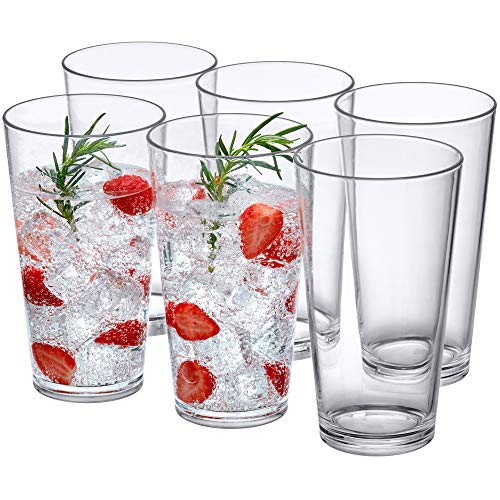 Amazing Abby - Serenity - 30-Ounce Plastic Tumblers (Set of 6), Plastic Drinking Glasses, All-Clear Reusable Plastic Cups, Stackable, BPA-Free, Shatter-Proof, Dishwasher-Safe