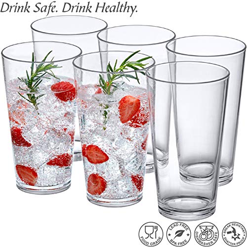 Amazing Abby - Serenity - 30-Ounce Plastic Tumblers (Set of 6), Plastic Drinking Glasses, All-Clear Reusable Plastic Cups, Stackable, BPA-Free, Shatter-Proof, Dishwasher-Safe