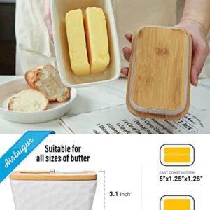 Large Butter Dish with Lid for Countertop Porcelain Butter Container with Knife Double Silicone Seal Butter Dishes with Covers Perfect for West or East Coast Butter, Unique Stone Pattern White