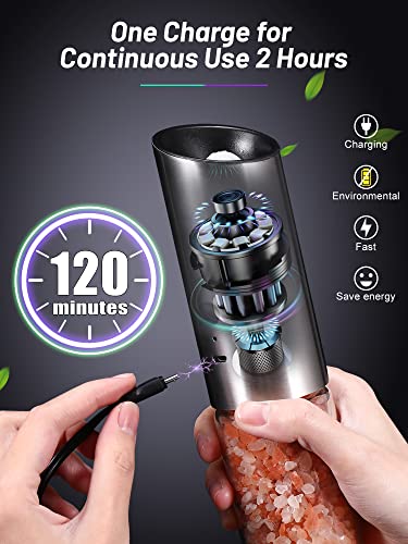 [Most Popular Pepper Grinder]USB Rechargeable Electric Salt and Pepper Grinder Set,XinBaoLong Stainless Steel Pepper Grinder Refillable,Adjustable Coarseness,Gravity Salt and Pepper Grinder Set