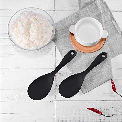 Silicone Rice Paddle Spoon Set of 2,Non Stick Heat Resistant Kitchen Gadge Rice Spoon,Rice Scooper,Rice Spatula,Rice Spoon Paddle,Rice Cooker Spoon,Works for Rice,Mashed Potato Or More (Black)