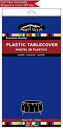 Royal Blue Plastic Tablecloths 2 Pack Disposable Table Covers 84 Inches Circle Shower Party Tablecovers PEVA Vinyl Dark Table Cloths for Parties Birthdays Weddings Banquet's 6 ft Round Table Use