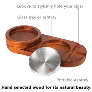 Cigar Ashtray Coaster Whiskey Glass Tray and Cigar Holder, Wooden Ash Tray, Slot to Hold Cigar, Cigar Rest, Cigar Accessories Set Gift for Men Dad, Great Decor for Home,Office or Bar