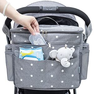 orzbow xl universal stroller organizer, waterproof large baby diaper bag, stroller caddy organizer with cup holder & shoulder strap, 4 ways to carry-backpack,shoulder,messenger & mom handbag (grey)