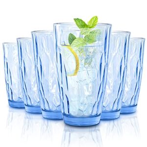 creativeland highball glass tumbler light blue set of 6, for water,cocktail,juice,beer,iced coffee,clear blue glassware for bar kitchen,thick & heavy glass drinking glasses with heavy base 16oz/450ml