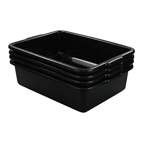 Morcte 4-Pack Plastic Large Commercial Bus Box, 32 L Black Bus Tubs