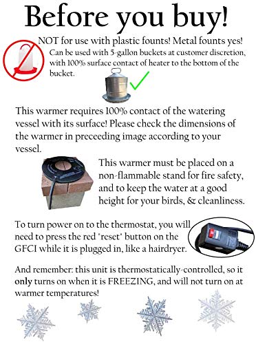 STOLTCO Heated Base with Thermostat for Metal Founts & Buckets Water Warmer 96w for 1-6 Gallons to 0-Degrees F,