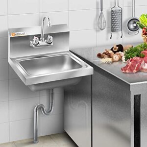 HOCCOT 304 Stainless Steel Sink, Wall Mounted Commercial Restaurant Sink, Hand Washing Sink with Back Splash, Utility Sink for Restaurant, Kitchen, Bar, Outdoor, 17" x 15"