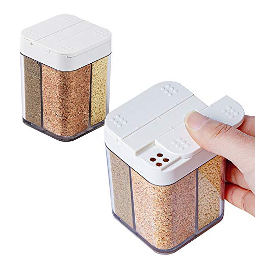 2 Pack 4 in 1 Plastic Salt and Pepper Shaker- 8 Grids Empty Spice Dispenser with Adjustable Holes Transparent Travel Seasoning Cans Condiment Jars for Camping Home Restaurant Kitchen Cooking Steak BBQ