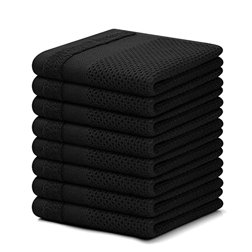 Homaxy 100% Cotton Dish Cloths, Pack of 8-12 x 12 Inches, Waffle Weave Super Soft and Absorbent Dish Towels Quick Drying Dishcloths, Black