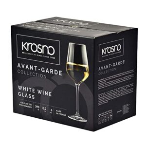 Krosno Large White Wine Glasses | Set of 6 | 13.2 oz | Avant-Garde Collection | Crystal Glass | Perfect for Home, Restaurants and Parties | Dishwasher Safe