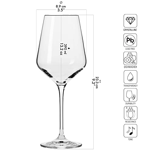 Krosno Large White Wine Glasses | Set of 6 | 13.2 oz | Avant-Garde Collection | Crystal Glass | Perfect for Home, Restaurants and Parties | Dishwasher Safe