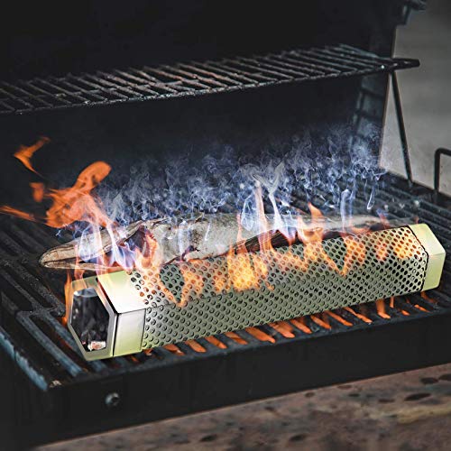 Smoke Tube for Pellets, YiiMO 12'' Pellet Smoker Up to 6Hrs of Cold Hot Smoking, Brush n Meat Sticks, Portable Hexagon Fits All Electric Gas Charcoal Grill Wood Billowing Smokers