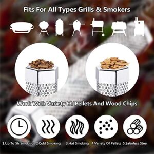 Smoke Tube for Pellets, YiiMO 12'' Pellet Smoker Up to 6Hrs of Cold Hot Smoking, Brush n Meat Sticks, Portable Hexagon Fits All Electric Gas Charcoal Grill Wood Billowing Smokers