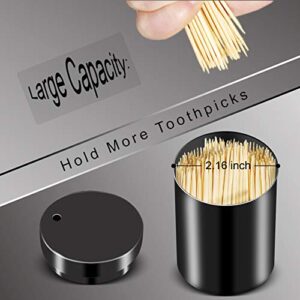 YIFOCUS Stainless Steel Metal Toothpick Holder Dispenser, Tooth Picks Lot Container with 500 Pieces Bamboo Round Toothpicks for Teeth Appetizer and for kitchen (Black)