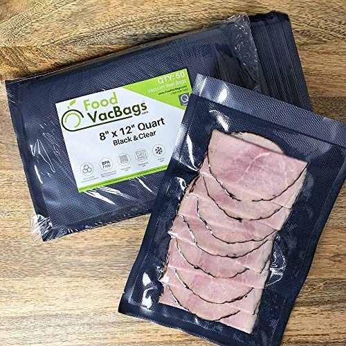 100 Total - 50 Pint 6" X 10" & 50 Quart 8" X 12" FoodVacBags Black Back Clear Front Vacuum Seal Bag Pouch, Pre-cut, Foodsaver Compatible, Perfect for Display