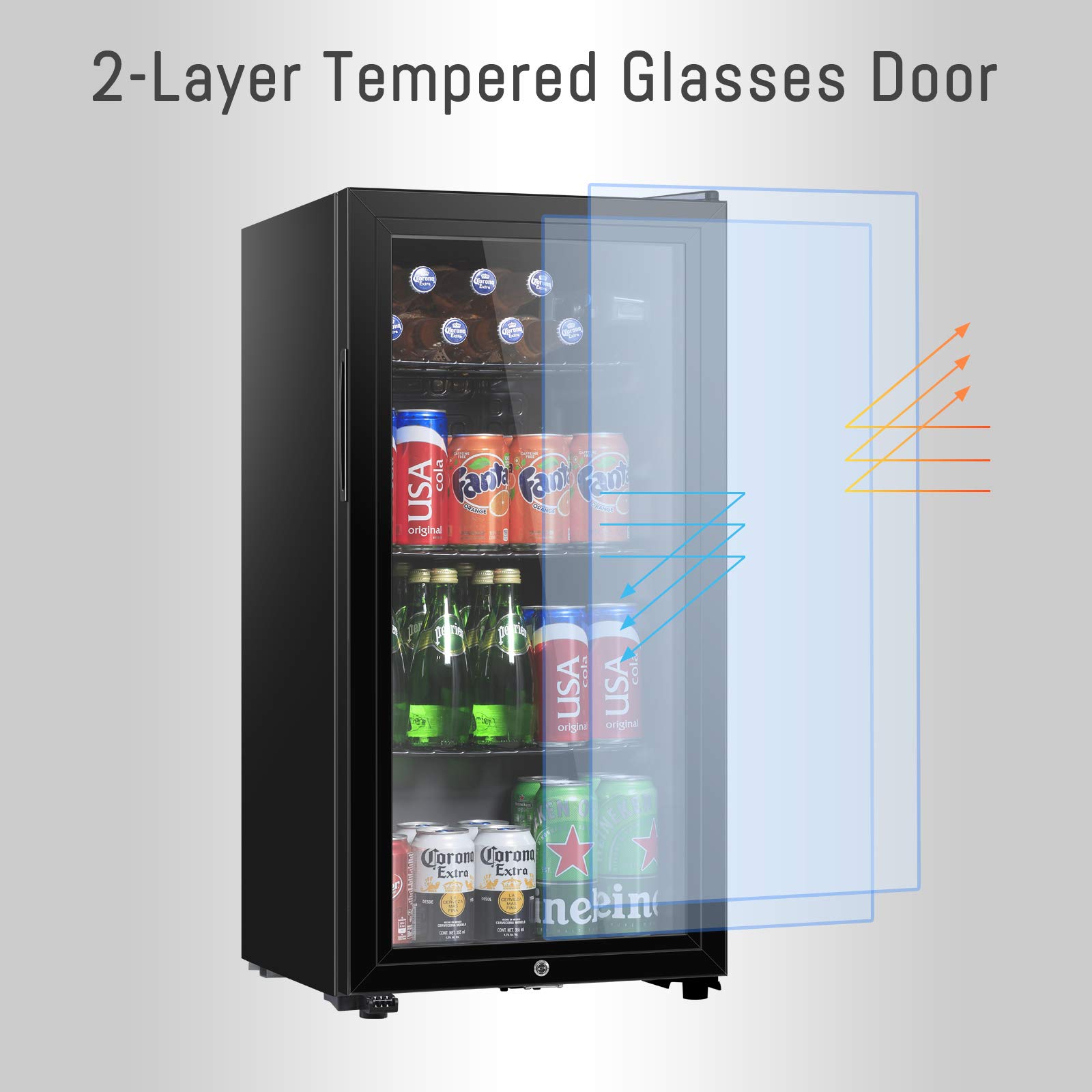 HAILANG Beverage Refrigerator With 105 Can,Freestanding Beverage Cooler For Office, Bar,Home|Double Glass Door&Adjustable Shelving