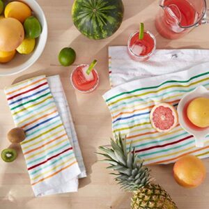 Fiesta Tropical Stripe Kitchen Towel Set, 16"x28", Multicolor/Aqua/Yellow/Red/Blue, 2 Piece